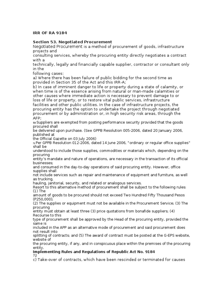 Irr of Ra 9184 | PDF | Procurement | Government Procurement In The ...
