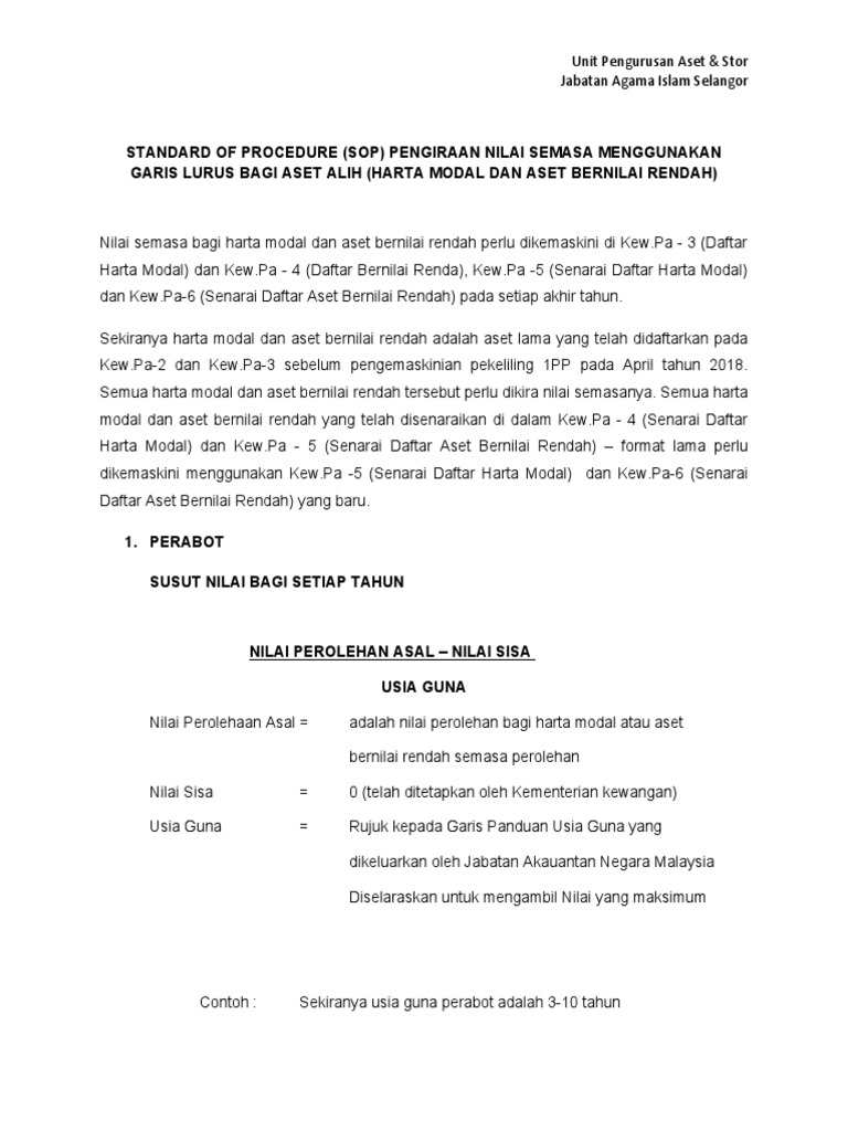 Pengiraan Susut Nilai Aset Alat | PDF