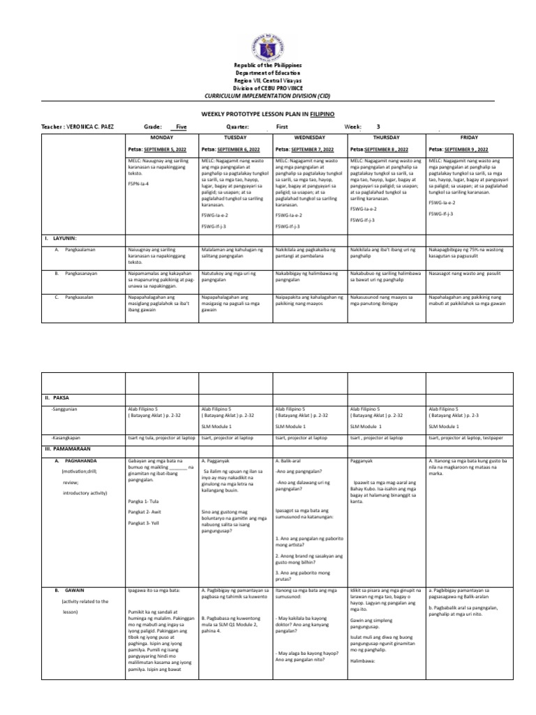 Filipino 5-Q1-Week1 | PDF