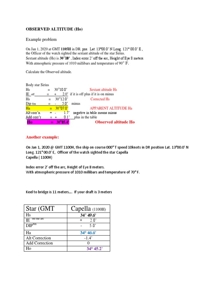 Calculating Apparent Altitude | PDF | Navigation | Astronomy