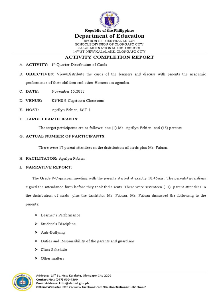ACR - 1ST - QUARTER 9 Capricorn Distribution of Cards | PDF | Education ...