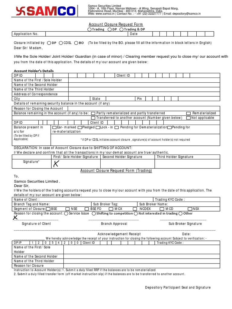 Samco Closure Form | PDF