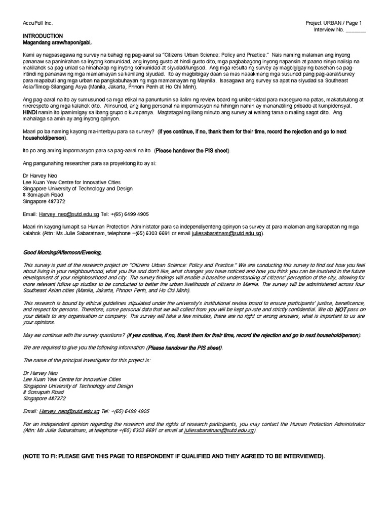 Manila Survey Questionnaire | PDF