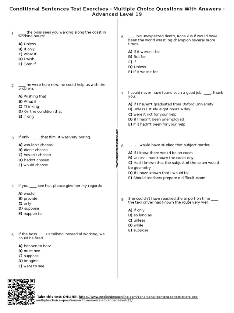 518 Conditional Sentences Test Exercises Multiple Choice Questions With ...