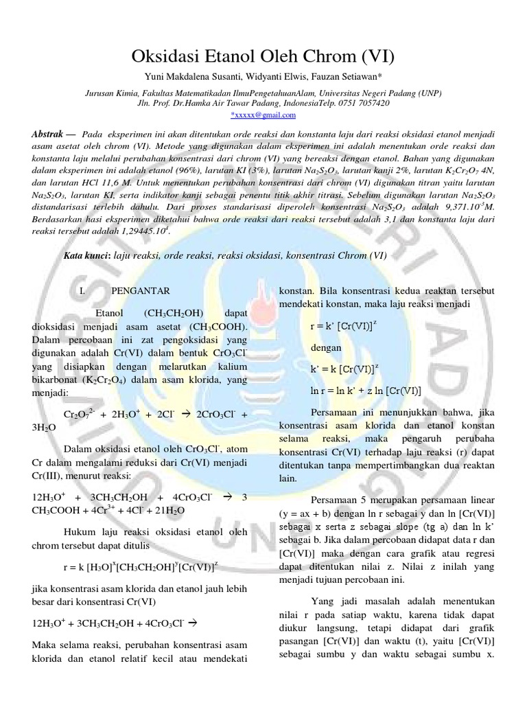 KF 2 - Oksidasi Etanol Oleh Chrom (Vi) | PDF
