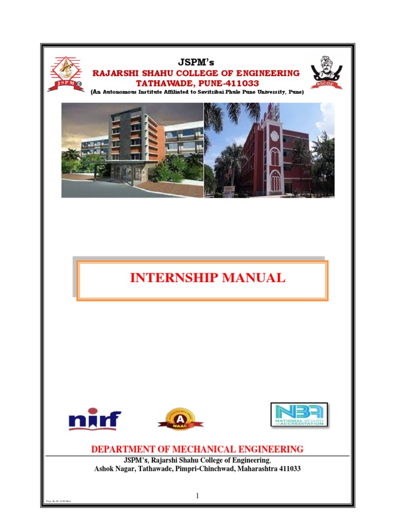Mechanical Engineering Internship Manual from Rajarshi Shahu College of ...