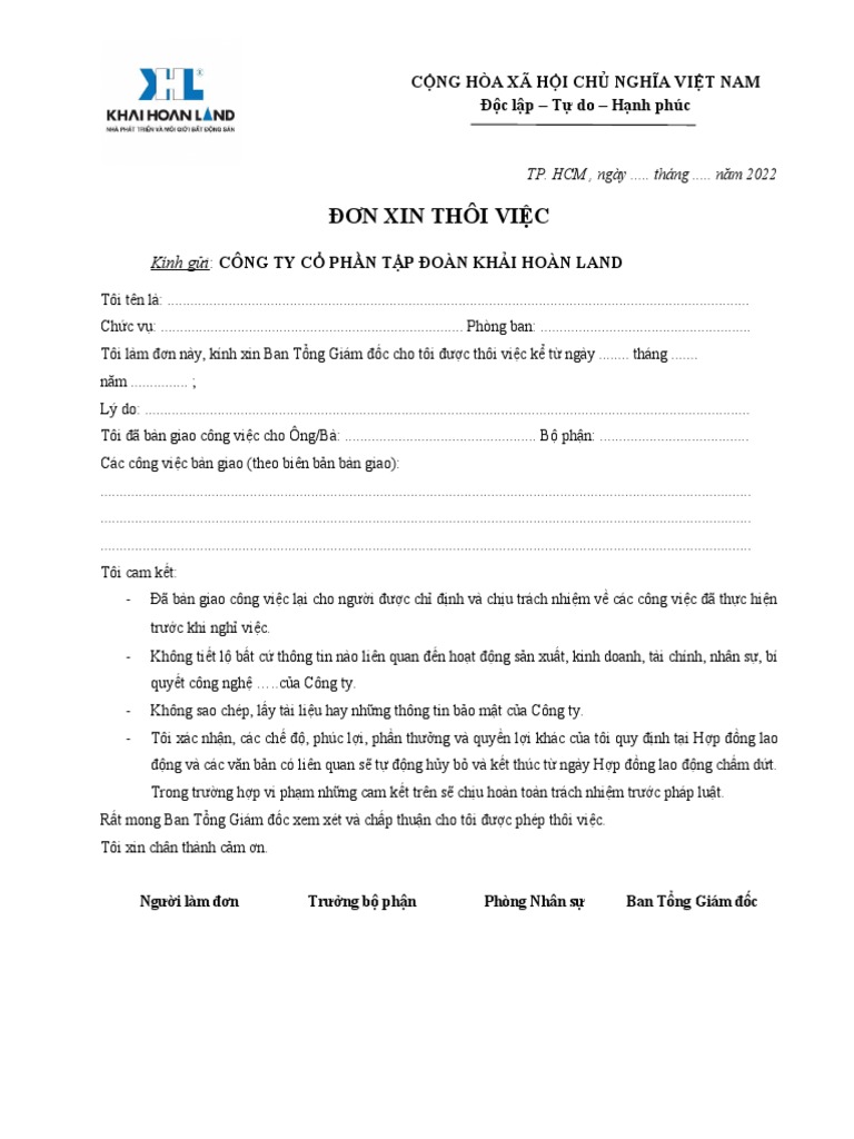 Mau Don Xin Thoi Viec 2022 Moi Nhat - Thu Viec | PDF