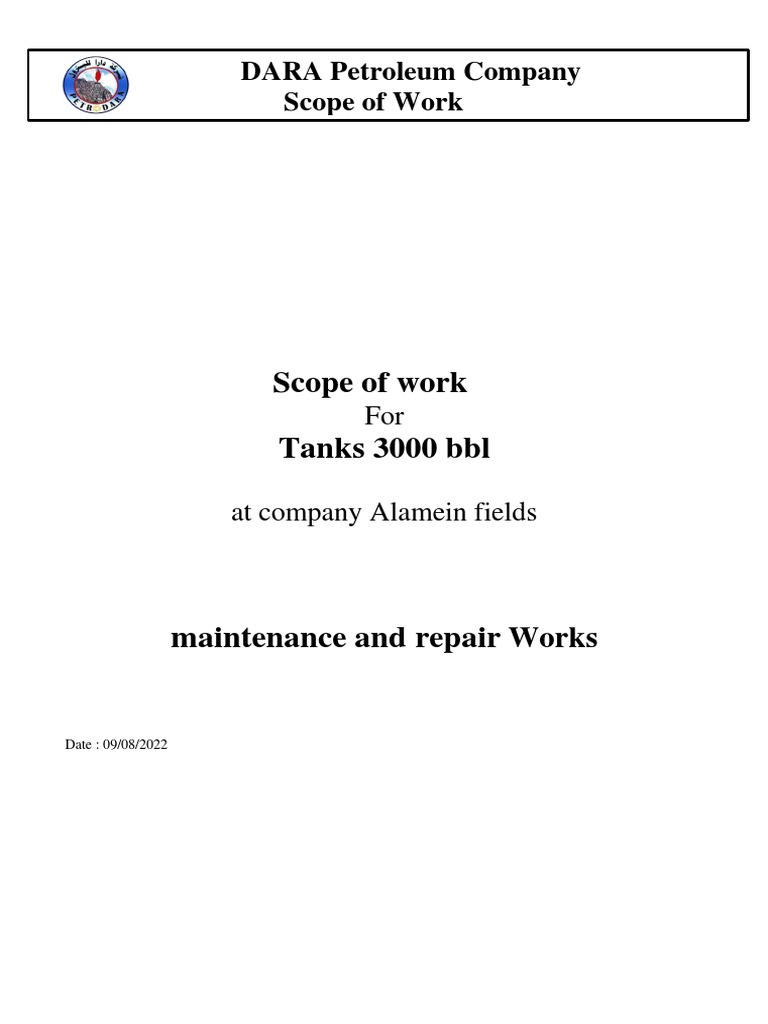 Scope of Work For Tanks 3000 BBL Maintenance and Repair1 | PDF ...