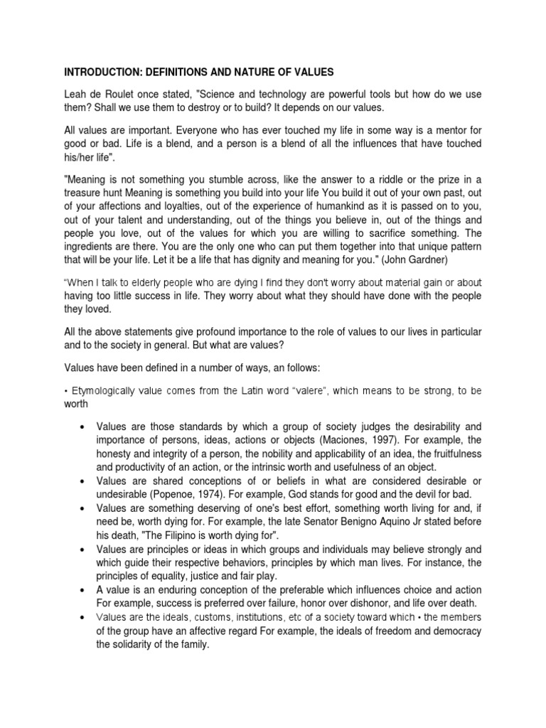 Understanding Values: Definitions, Classifications, Origins and the Filipino Value System | PDF ...