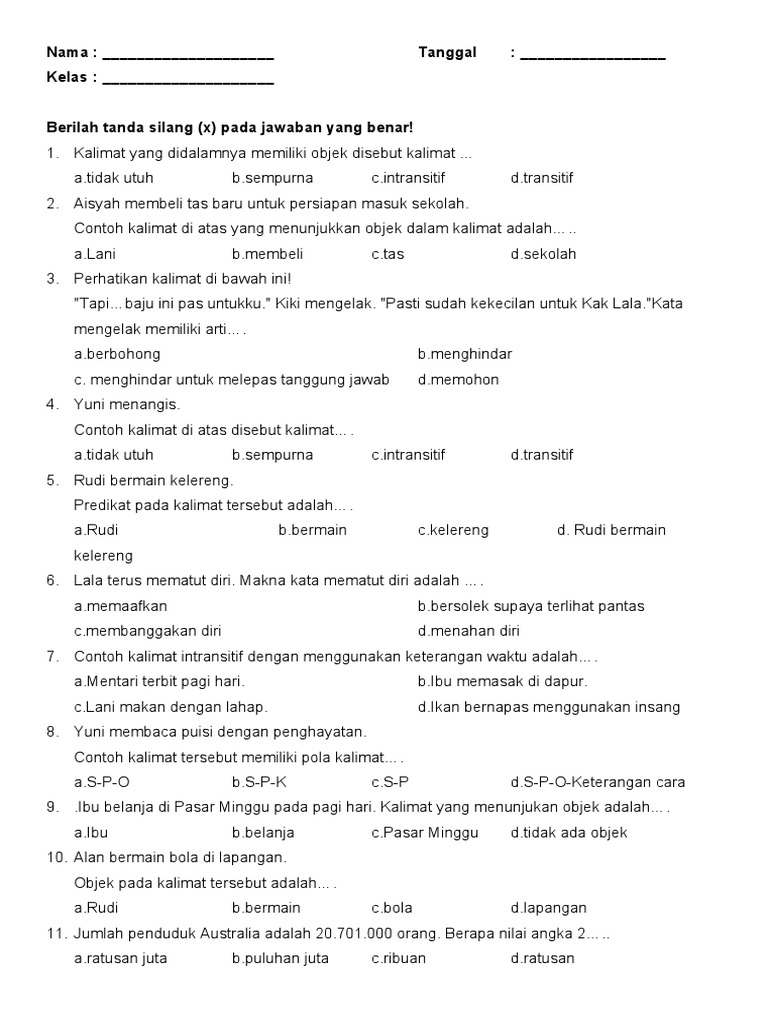 Latihan Soal Bahasa dan Matematika | PDF | Seni & Disiplin Bahasa | Seni