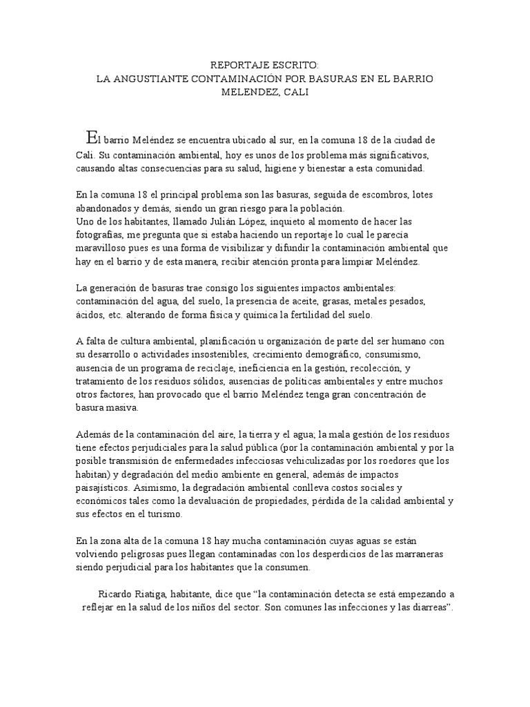 Reportaje Escrito - Lauracr | PDF | Residuos | Contaminación
