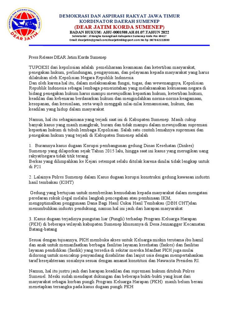 Press Rilis Audensi Dear Jatim | PDF | Politik