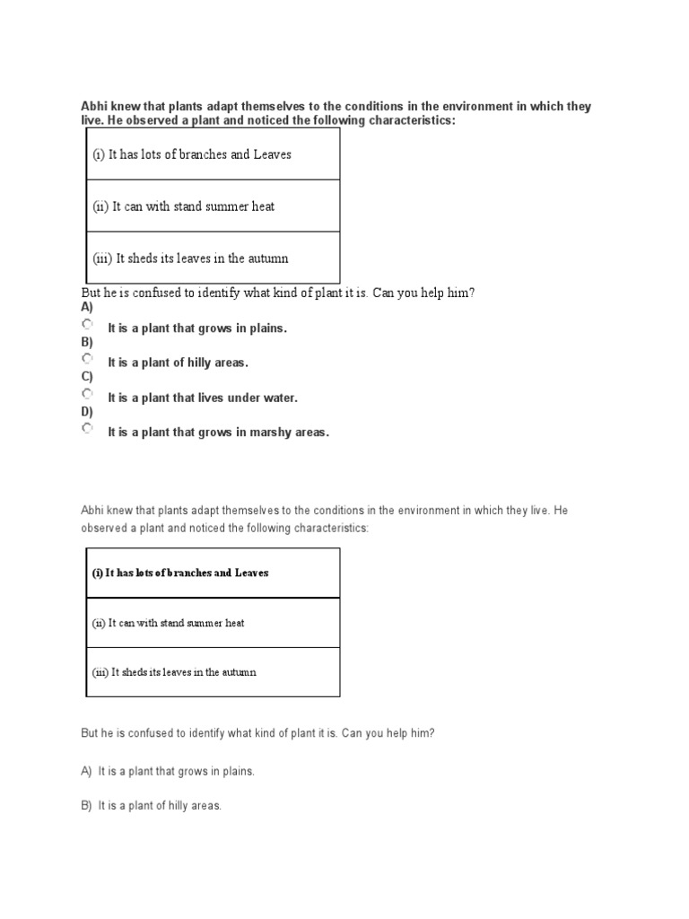 Plants Adaptation W Answers | PDF | Leaf | Plants