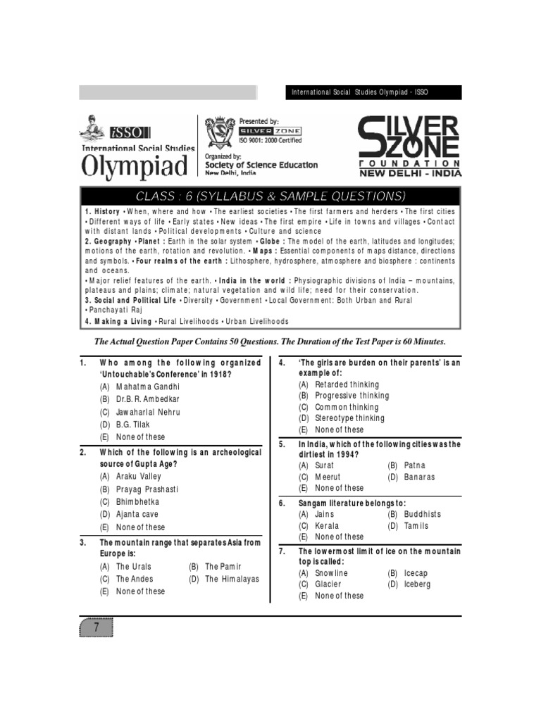 ISSO Sample Paper II Class 6 | PDF