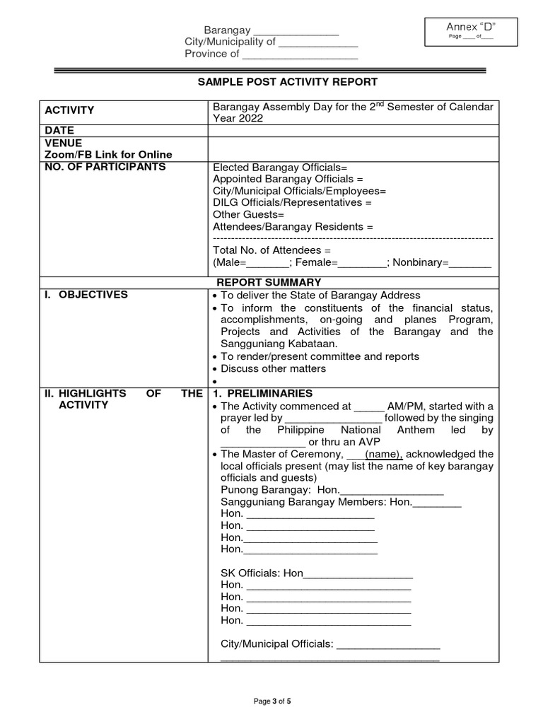 Annex D - Sample Post Activity Report | PDF