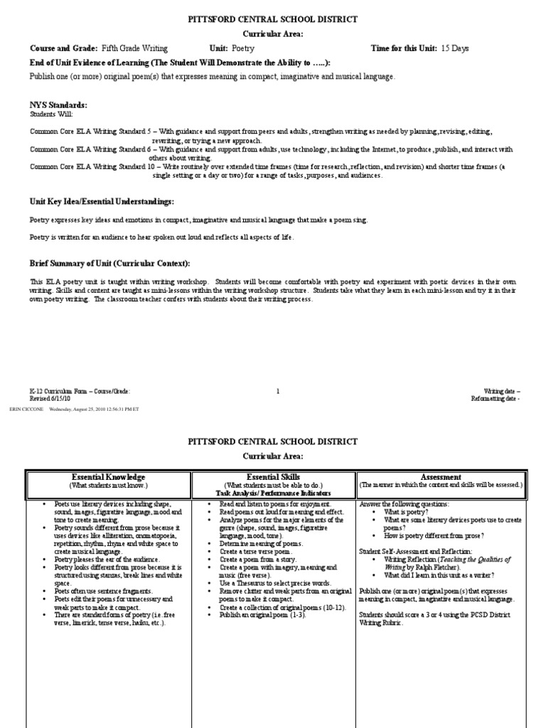 Grade 5 Poetry | PDF