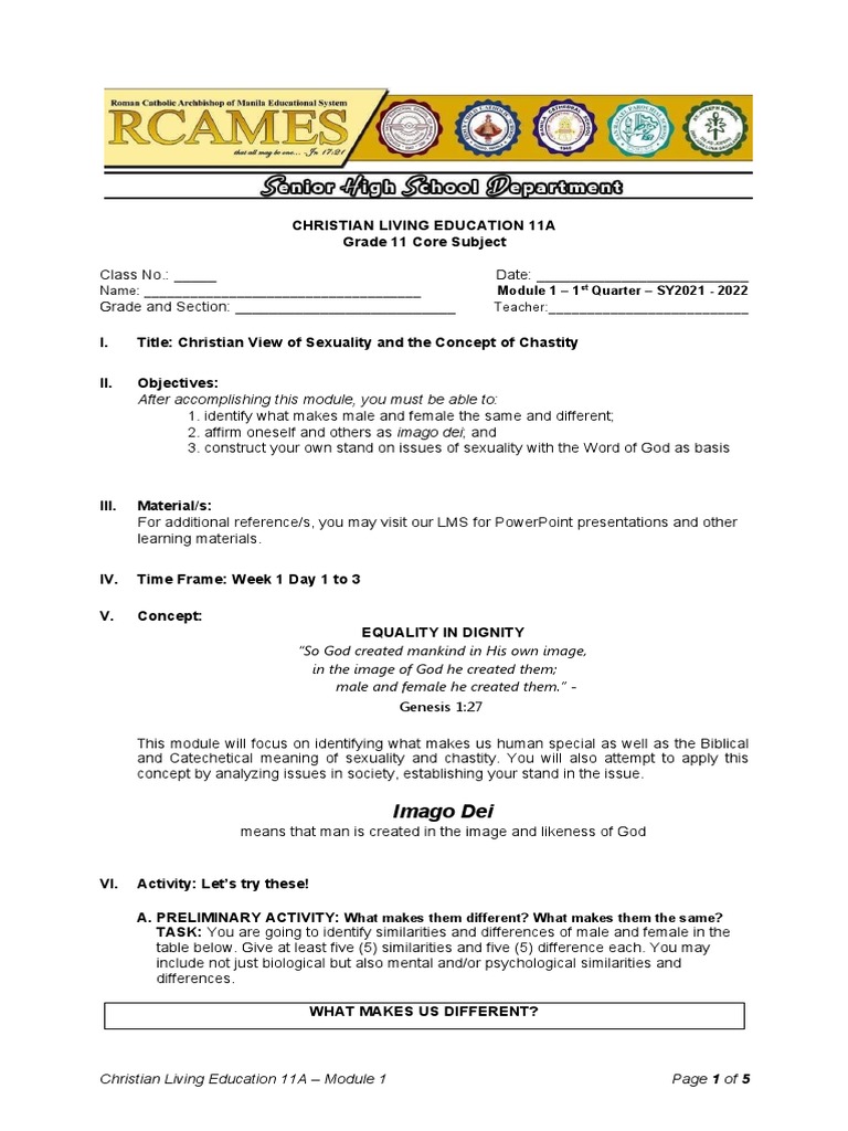Cled 11 Module #1 (q1) PDF | PDF | Image Of God | Chastity