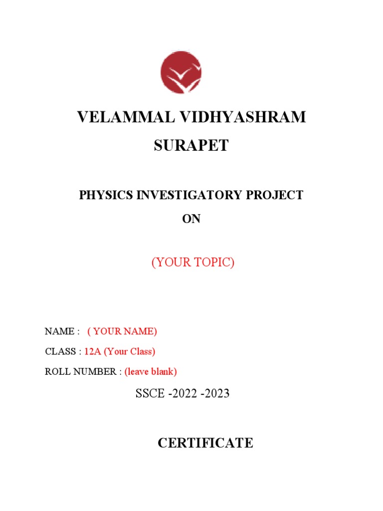 Cover Page For Physics Project | PDF