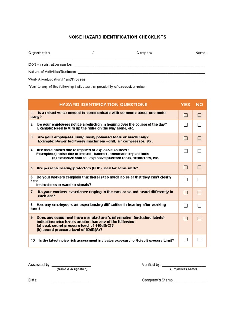 Noise Hazard Identification Checklists | PDF