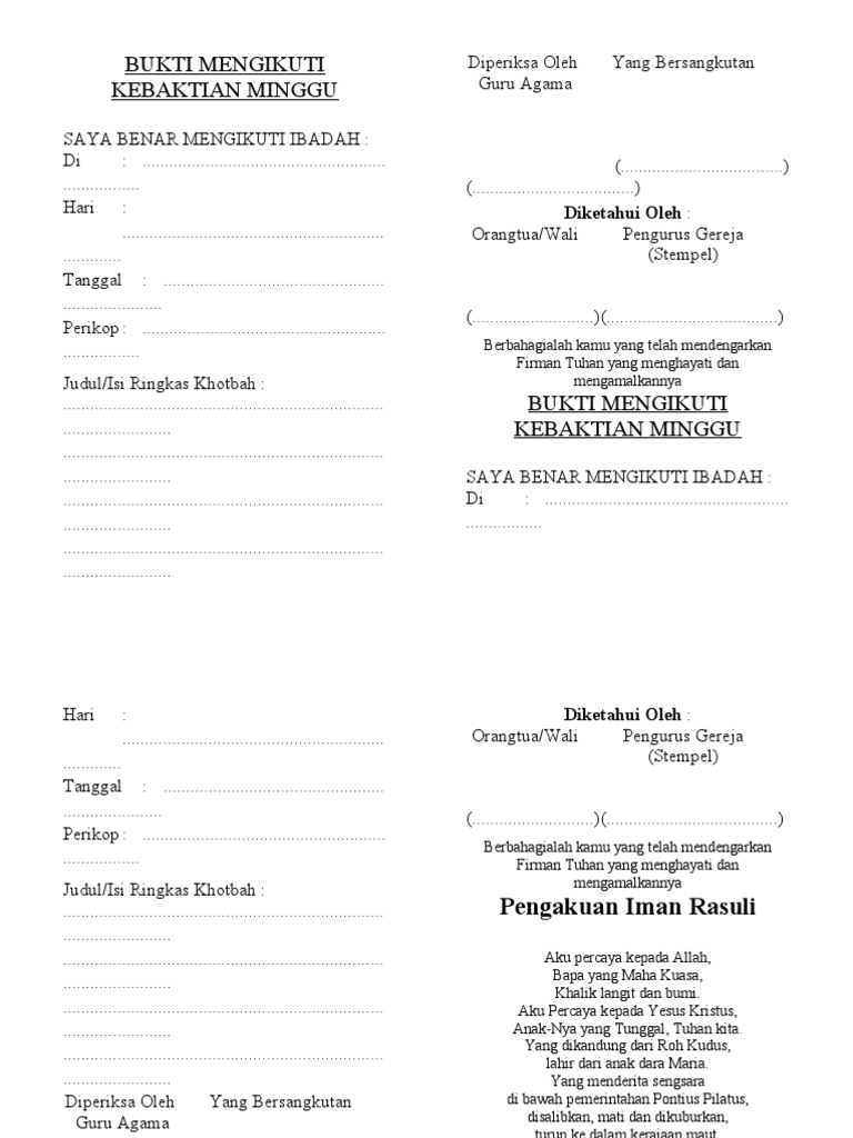 Bukti Mengikuti Kebaktian Minggu | PDF