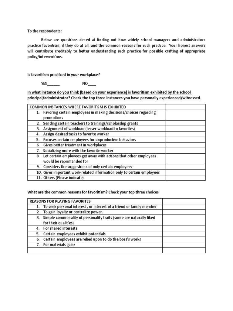 Favoritism Questions | PDF