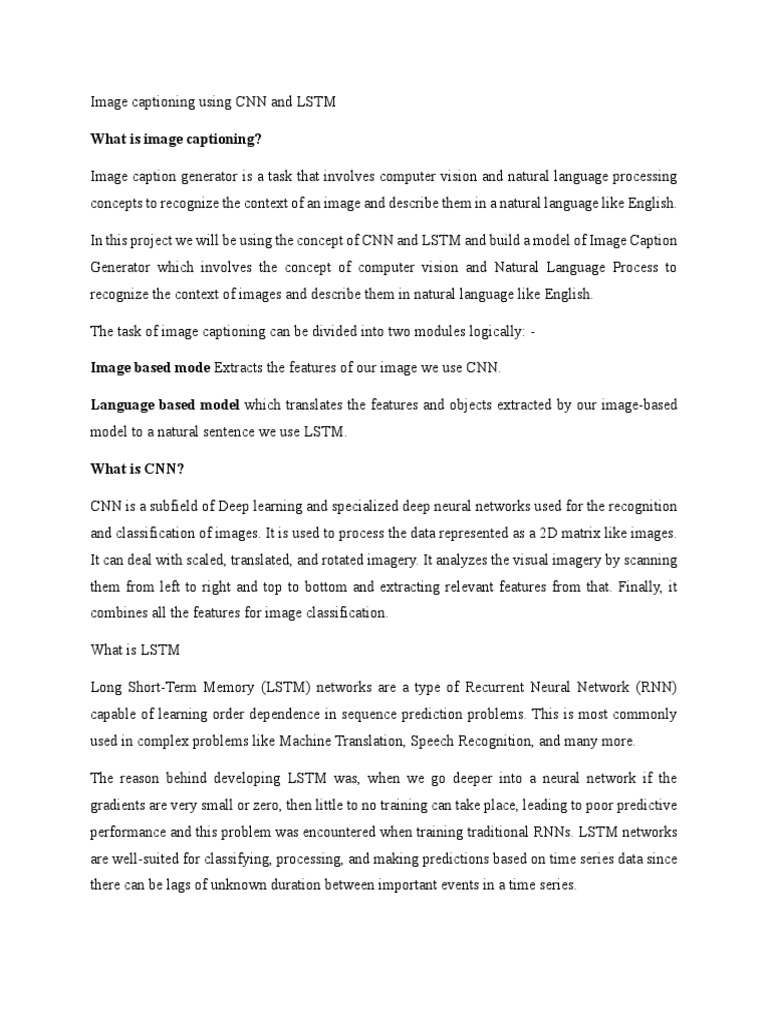 Image Captioning Using CNN and LSTM | PDF | Deep Learning | Machine Learning