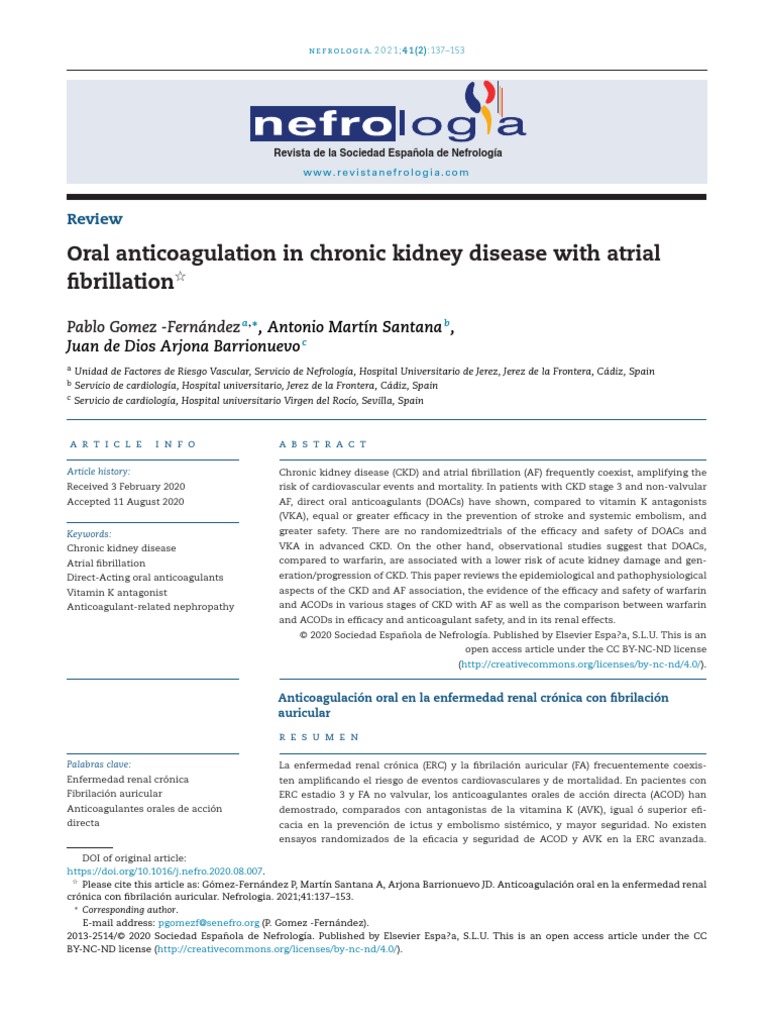 Oral Anticoagulation in Chronic Kidney Disease With Atrial Fibrillation ...