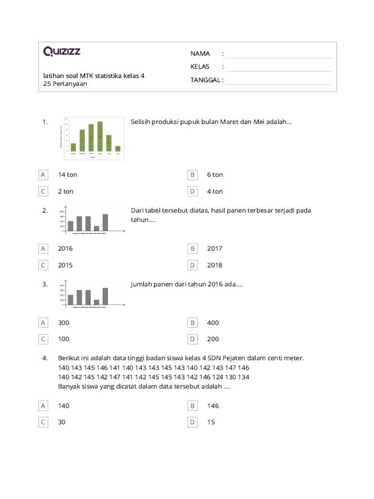 Latihan Soal MTK Statistika Kelas 4 | PDF