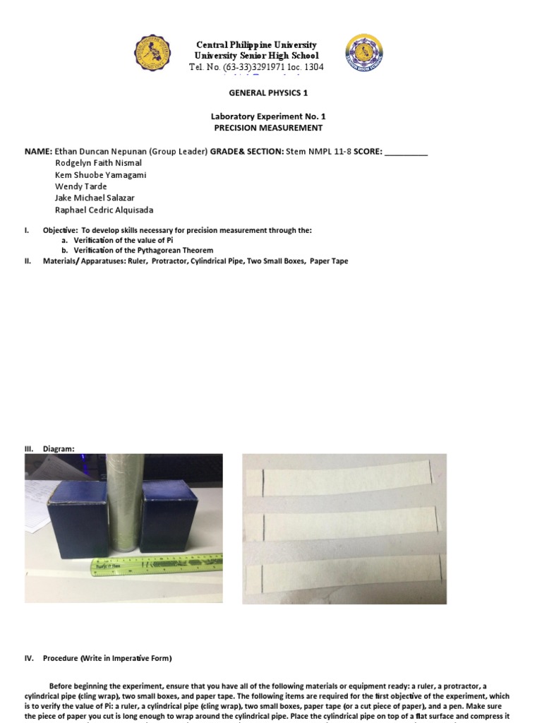 Laboratory Experiment 1 - Precision Measurement | PDF | Pi | Elementary Mathematics