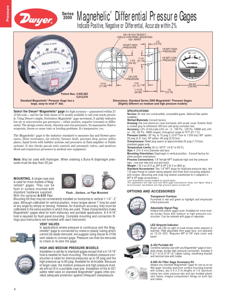 Magnehelic Series 2000 - Cat | PDF | Pressure Measurement | Pipe (Fluid ...