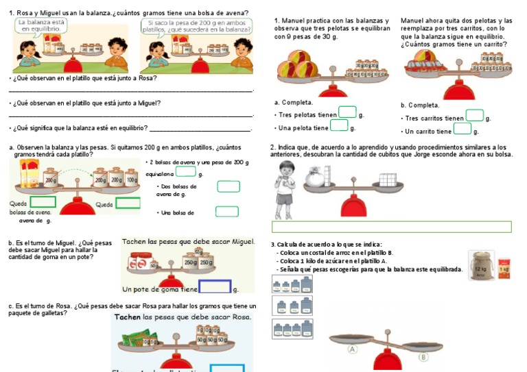 Hoja De Trabajo Con Problemas De Balanza De Platillos Manual De