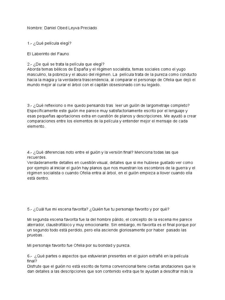 El Laberinto Del Fauno Análisis Comparativo Guion y Película Final | PDF