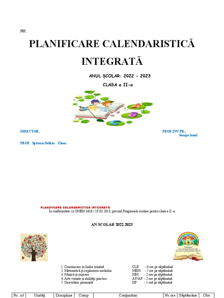 Planificare Calendaristica Clasa A 2 A An Scolar 20222023 | PDF