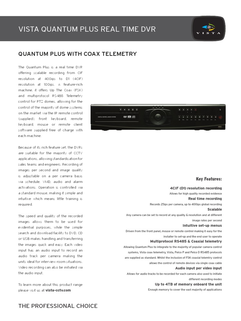 Vista Quantum Plus Real Time DVR | PDF
