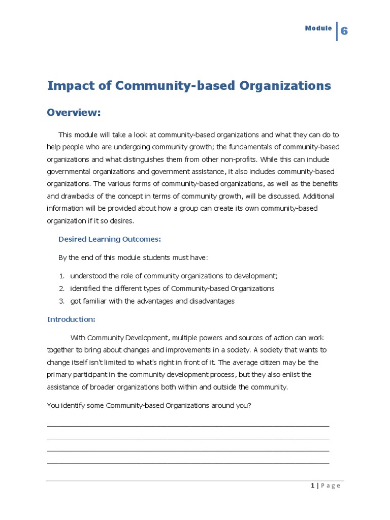 Module 6 - Impact of Community-Based Organization.. | PDF | Community ...