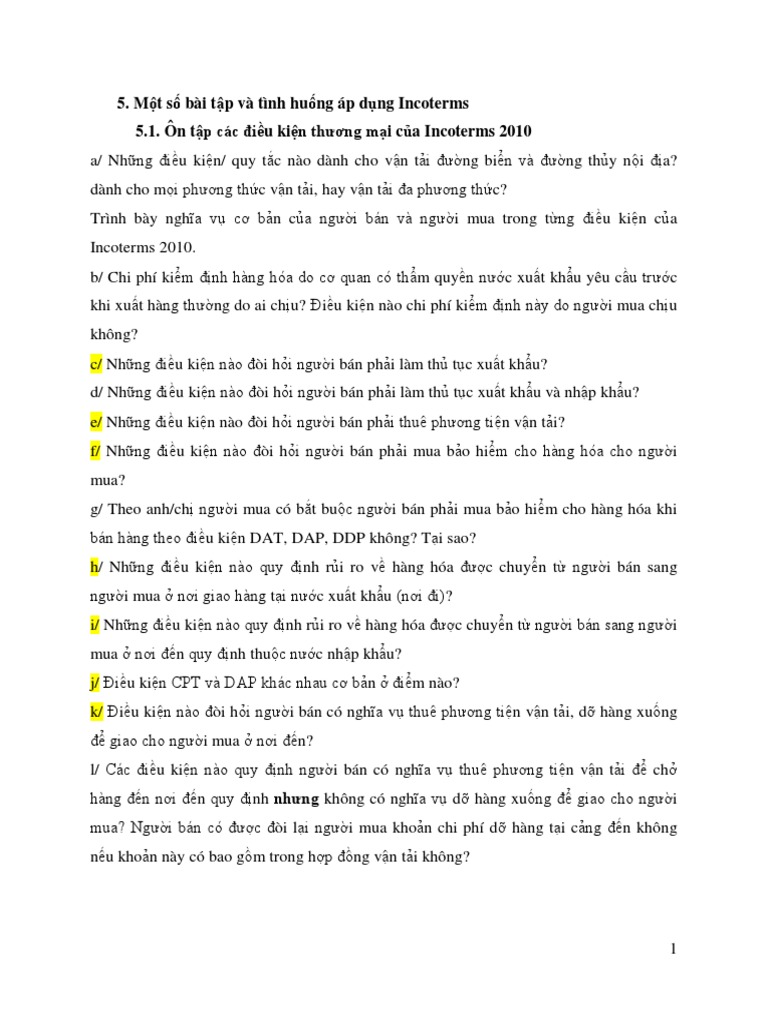 Chương 4 - PH L C - Bai Tap Ve Incoterms | PDF