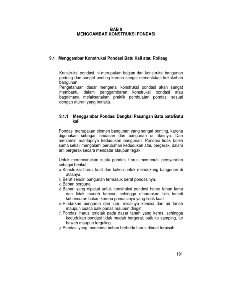 Teknik Gambar Bangunan. Bab 9. Menggambar Konstruksi Pondasi | PDF