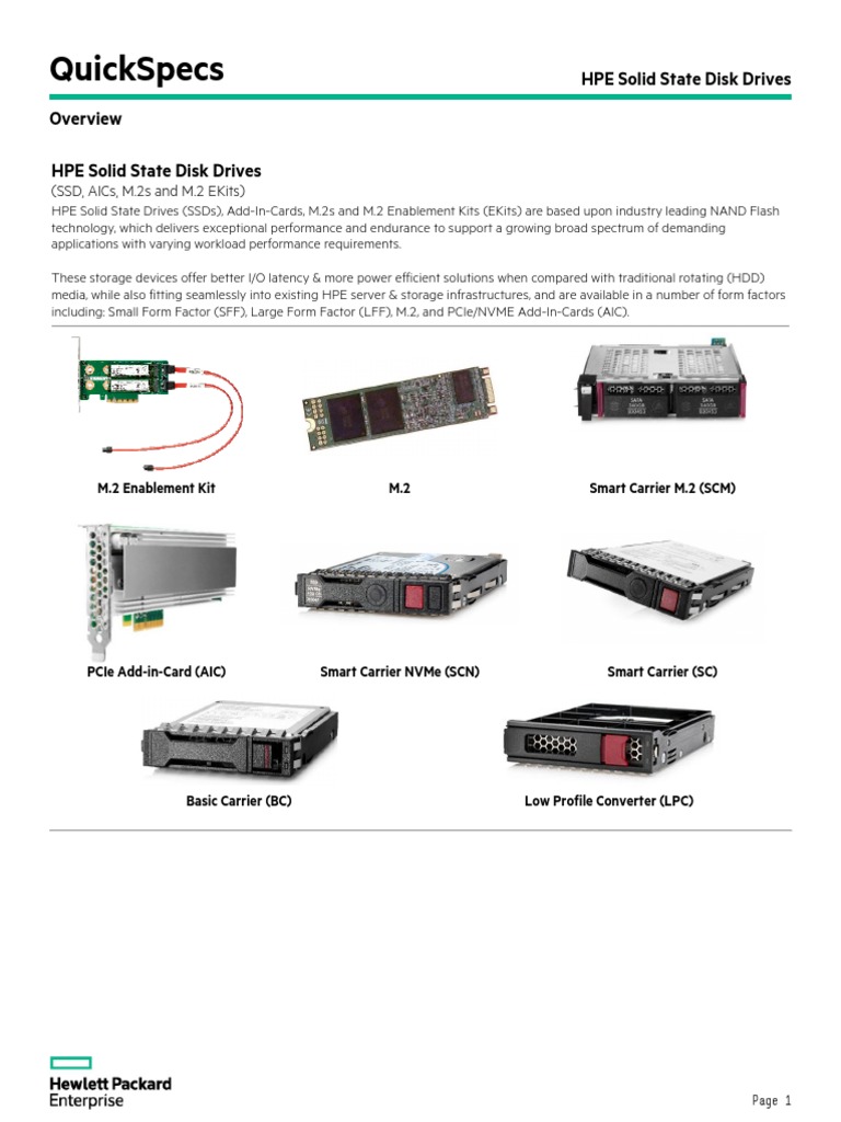 HPE Solid State Disk Drives (SSD, AICs, M.2s and M.2 EKits) | PDF ...