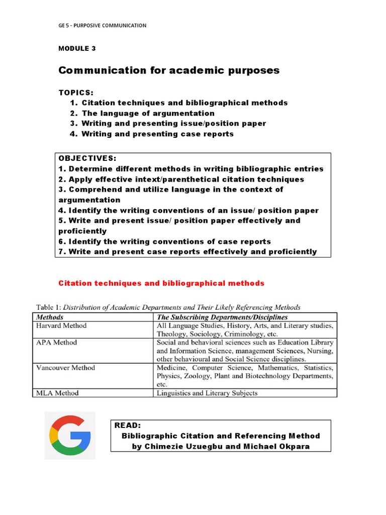 MODULE 3 GE 5 - Communication For Academic Purposes | PDF