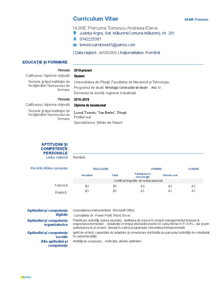 CV - TOMESCU Andreea-Elena | PDF