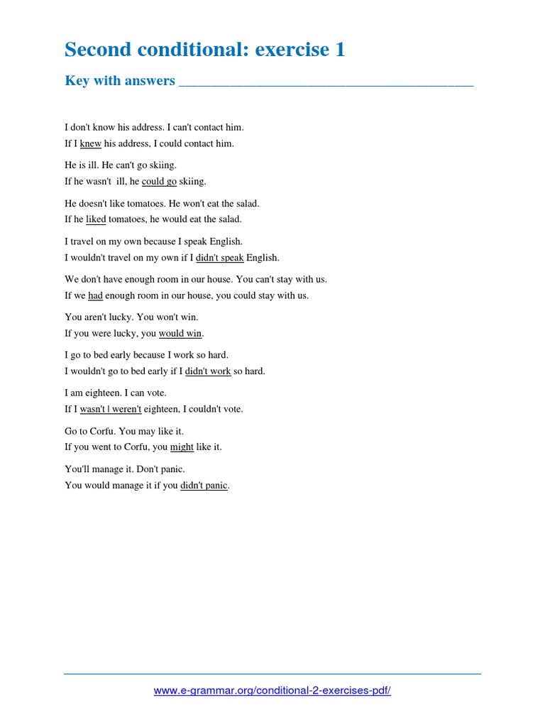 Second Conditional Exercise 1 Key | PDF | Self-Improvement