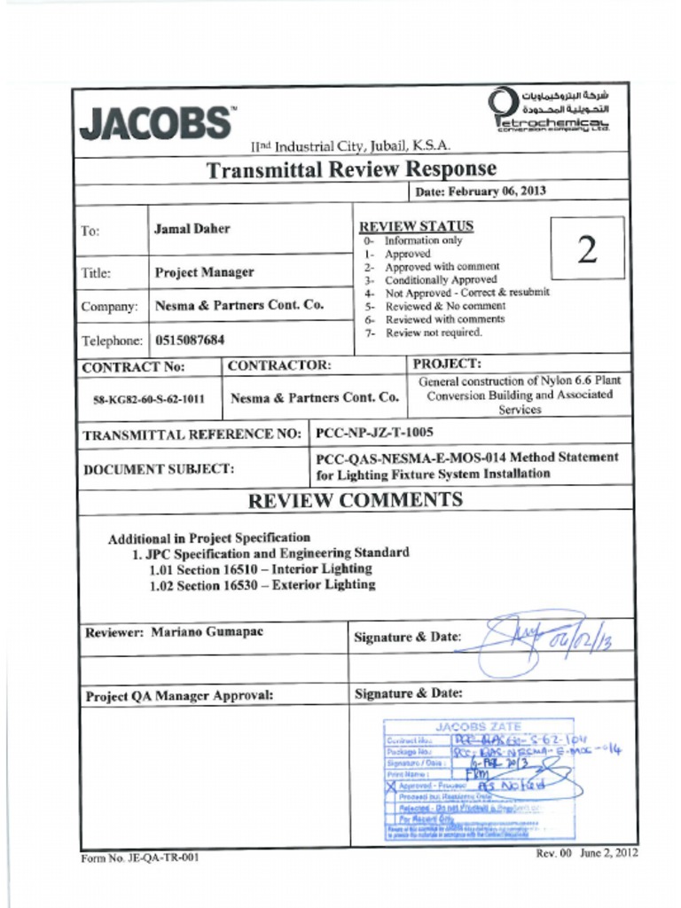 PCC-QAS-NESMA-E-MOS-014 - Rev.00-LIGHTING FIXTURE | PDF