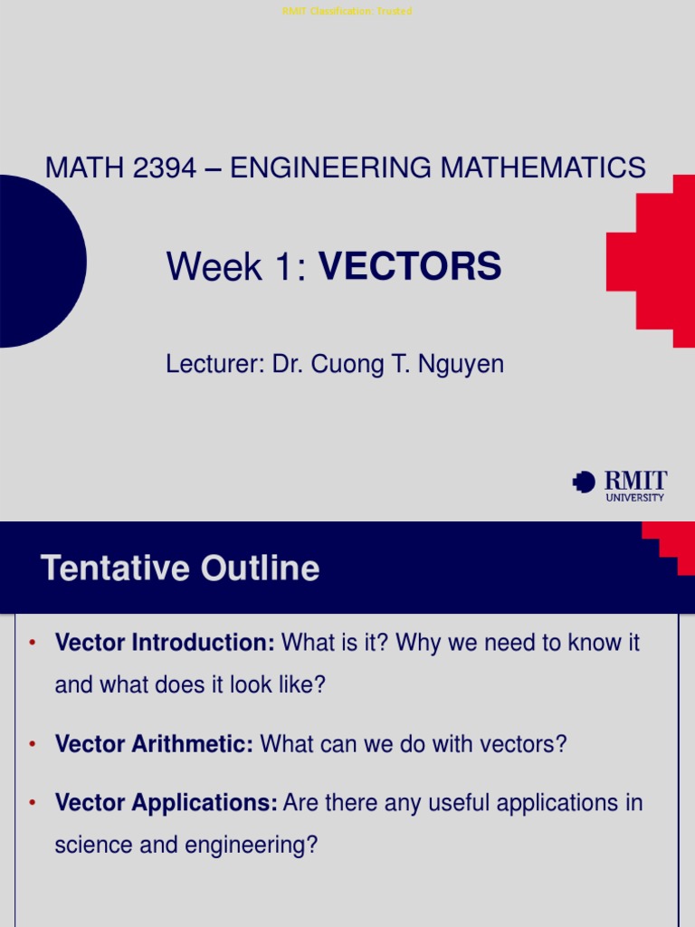 W1 Lecture Vectors Part 1 Updated Pdf Euclidean Vector