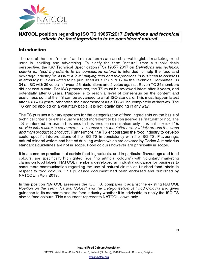ISO TS 19657 2017 On Natural NATCOL Position | PDF | Foods ...