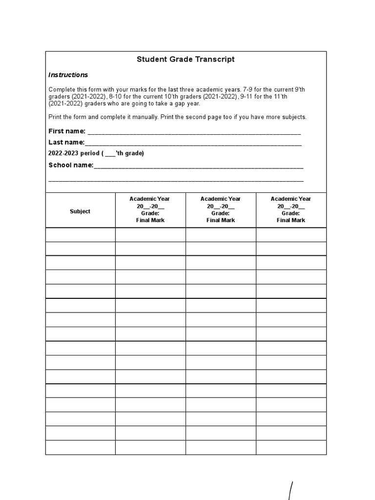 Student Grade Transcript | PDF