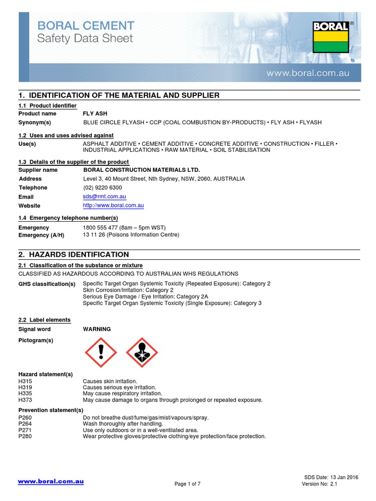 Flyash MSDS LATEST | PDF | Toxicity | Dangerous Goods