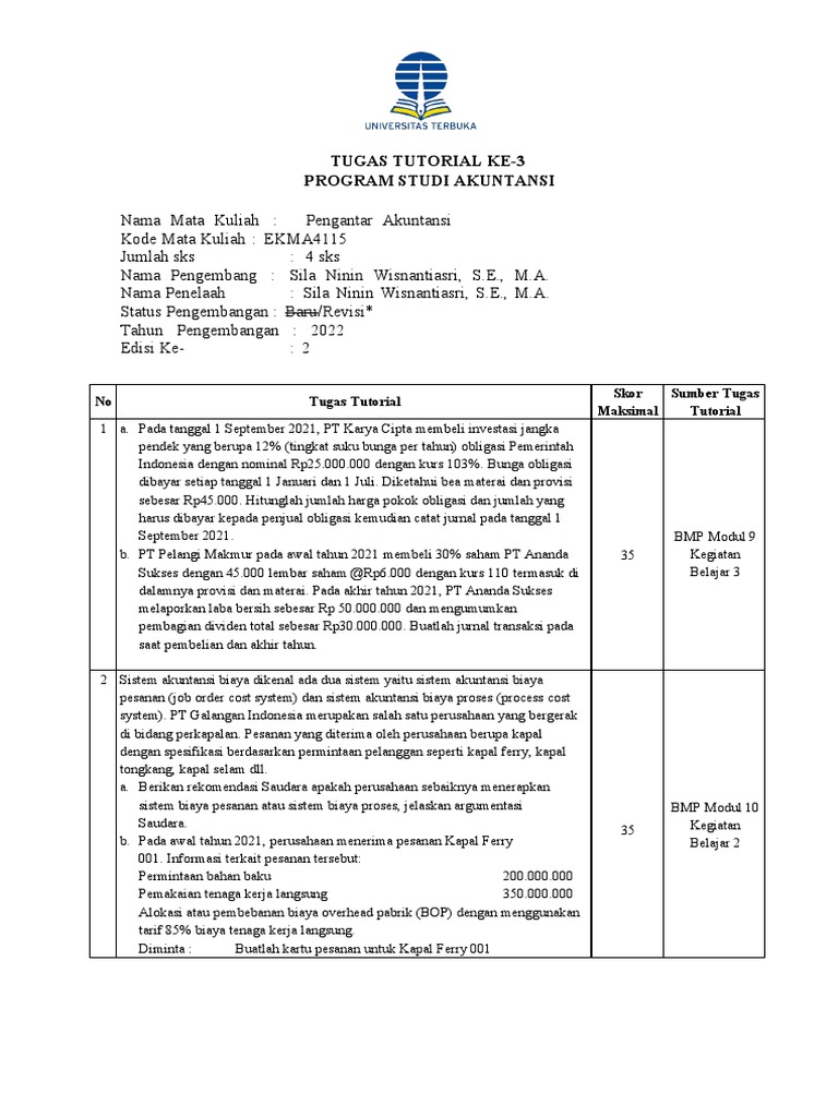 Tugas 3 Pengantar Akuntansi' | PDF
