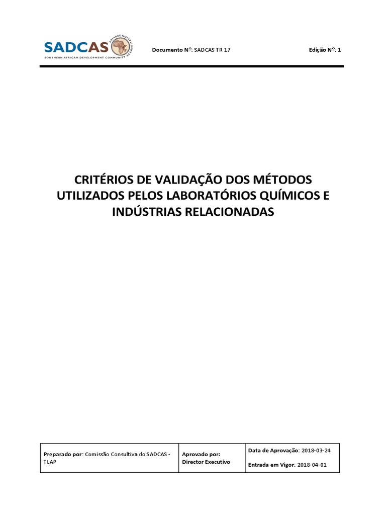SADCAS TR 17 - Critérios de Validação Dos Métodos Utilizados Pelos ...