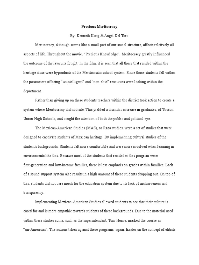 Precious Knowledge Summary | PDF | Meritocracy