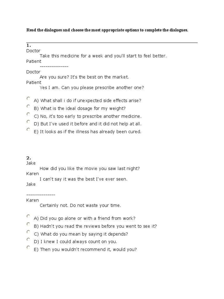 Read The Dialogues and Choose The Most Appropriate Options To Complete ...